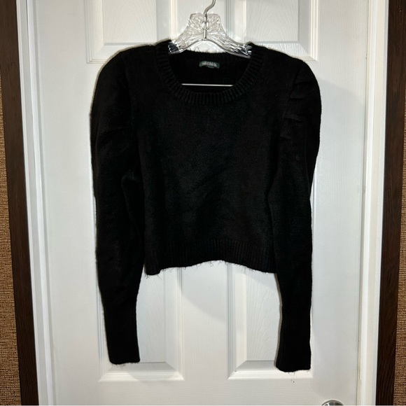 wild fable | Sweaters | Wild Fable Black Fuzzy Knit Puff Sleeve Cropped ...